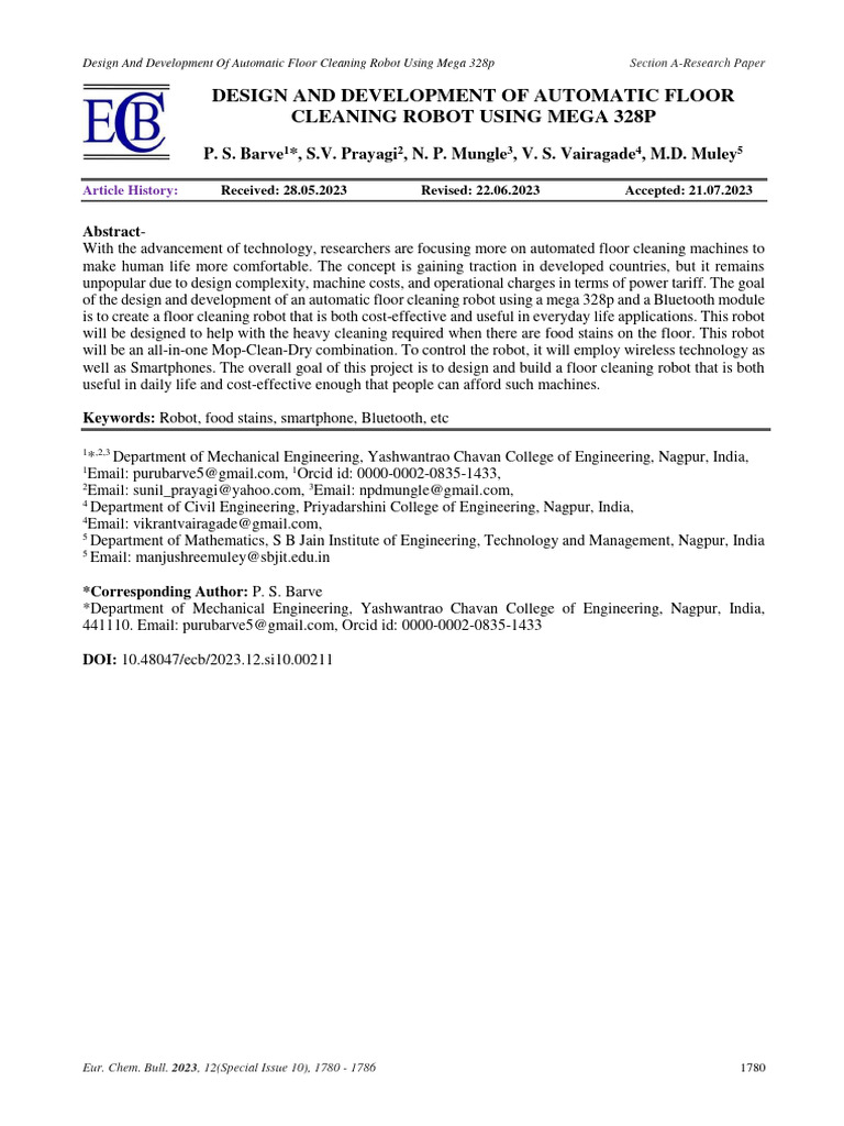 Design and Development of Automatic Floor Cleaning Robot Using Mega ...