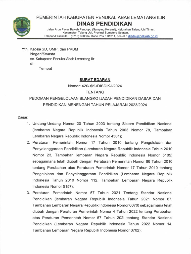Edaran Juknis Penulisan Blangko Ijazah 2023-2024 | PDF