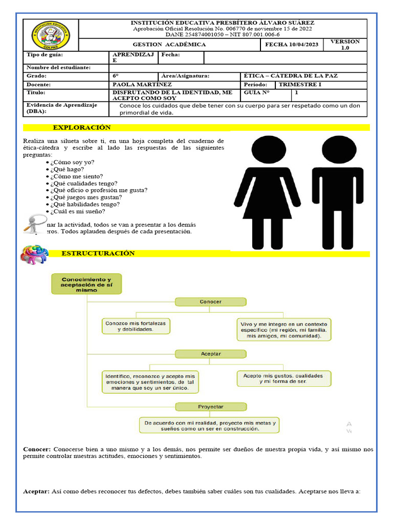 GUÍA 1 DISFRUTANDO DE LA IDENTIDAD, ME ACEPTO COMO SOY | PDF | Cognición