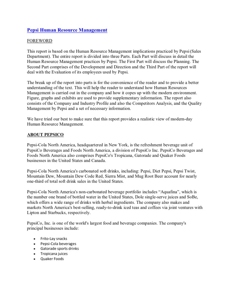 Pepsi Human Resource Management | PDF | Pepsi Co | Strategic Management