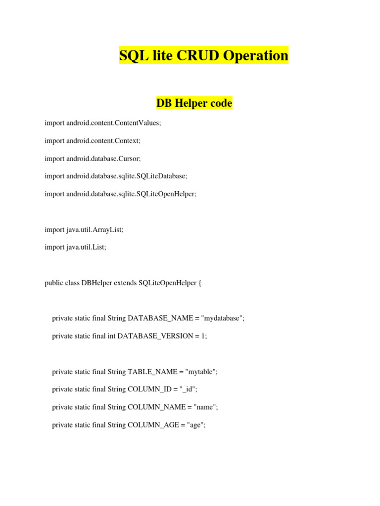 SQL Lite and Room CRUD Operation | PDF | Data Management Software | Databases