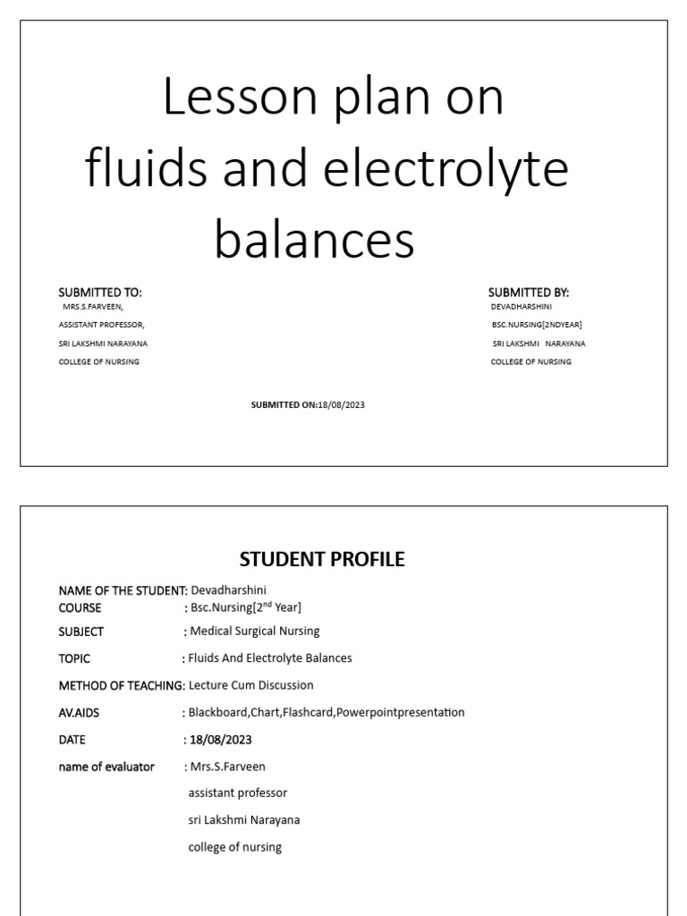 Lesson Plan On Fluids and Electrolyte 1846 | PDF | Physiology