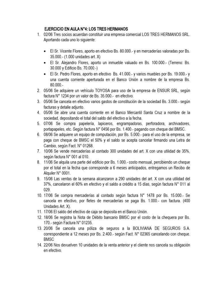EJERCICIO EN AULA N°4 LOS TRES HERMANOS | PDF | Economias | Business