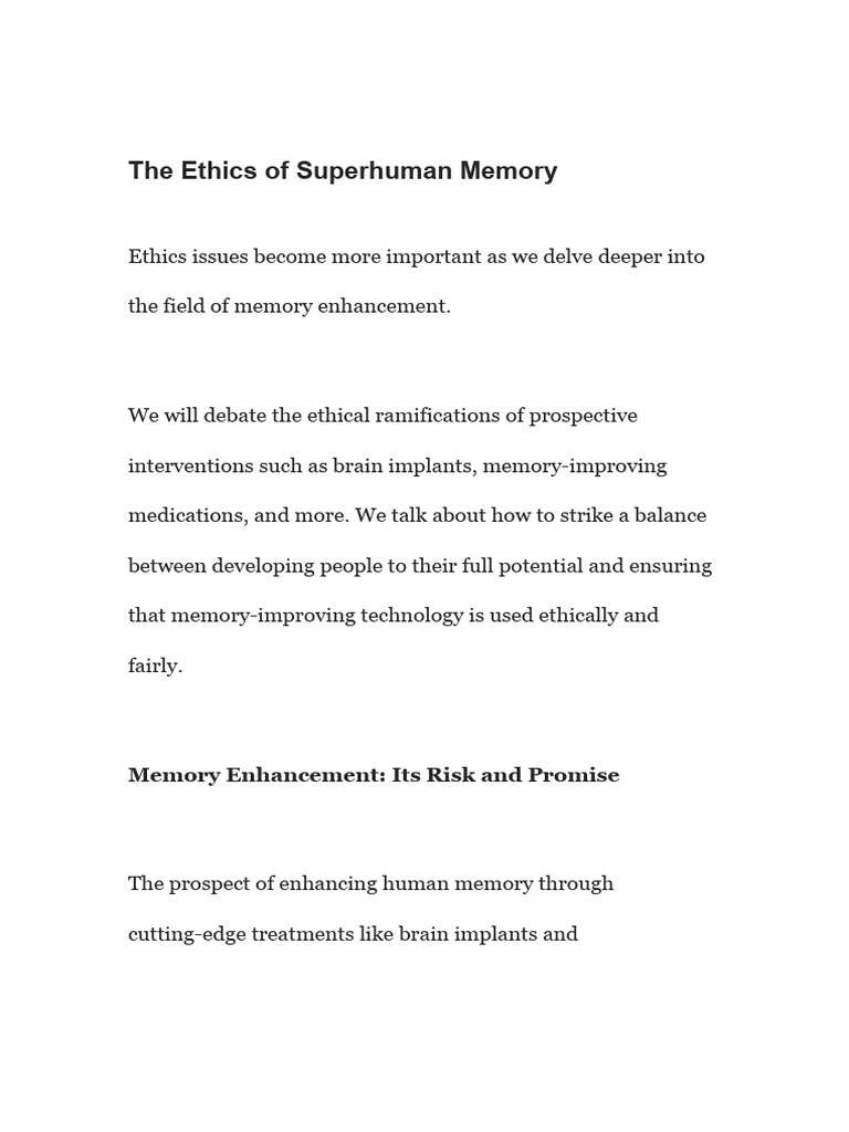 The Ethics of Superhuman Memory | PDF | Memory | Psychotherapy
