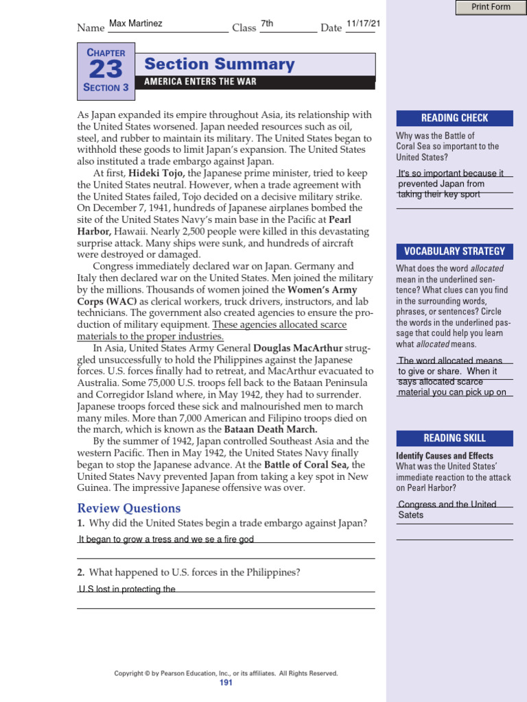 America Enters The War - Summary PDF | PDF | Empire Of Japan | Attack ...