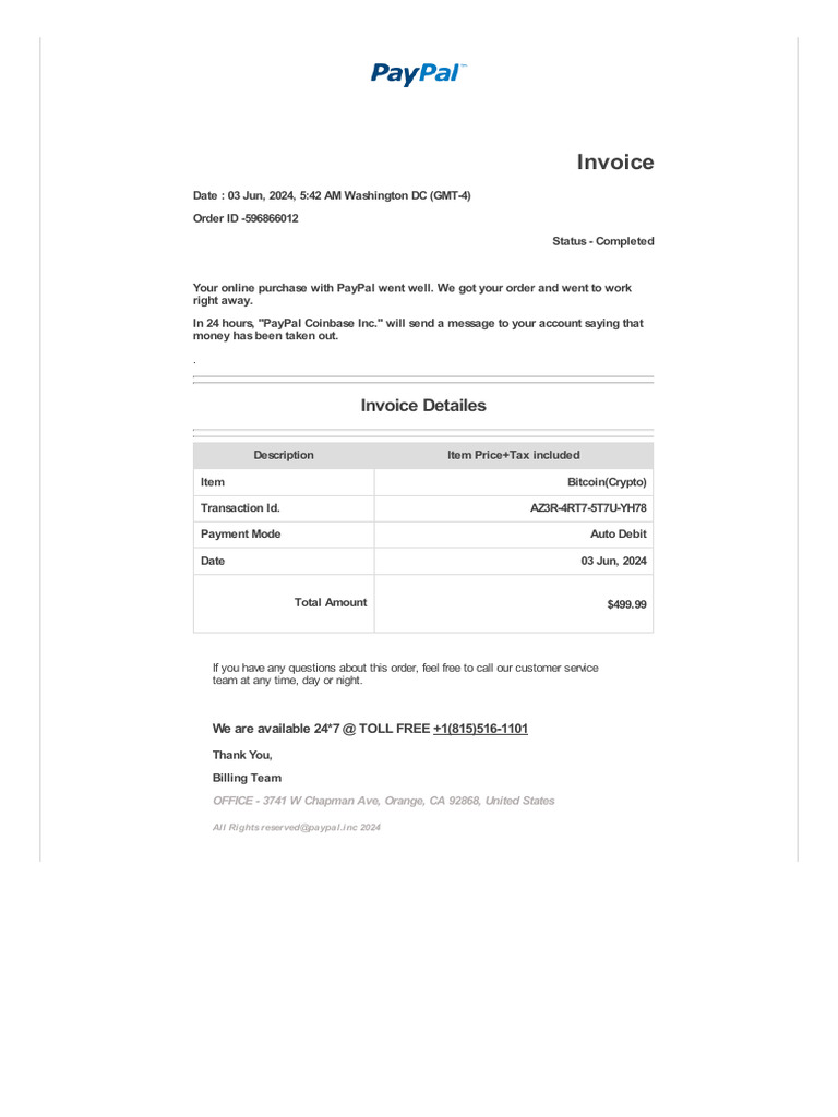 Bitcoin Purchase Invoice June 2024 | PDF