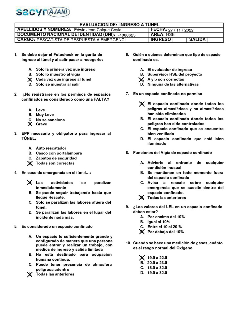 Examen Ingresoa Tunel - Edwin Colque | PDF