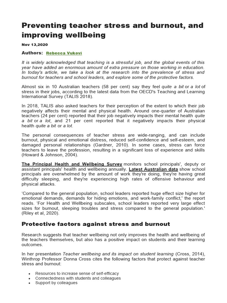 Preventing Teacher Stress and Burnout | Download Free PDF ...