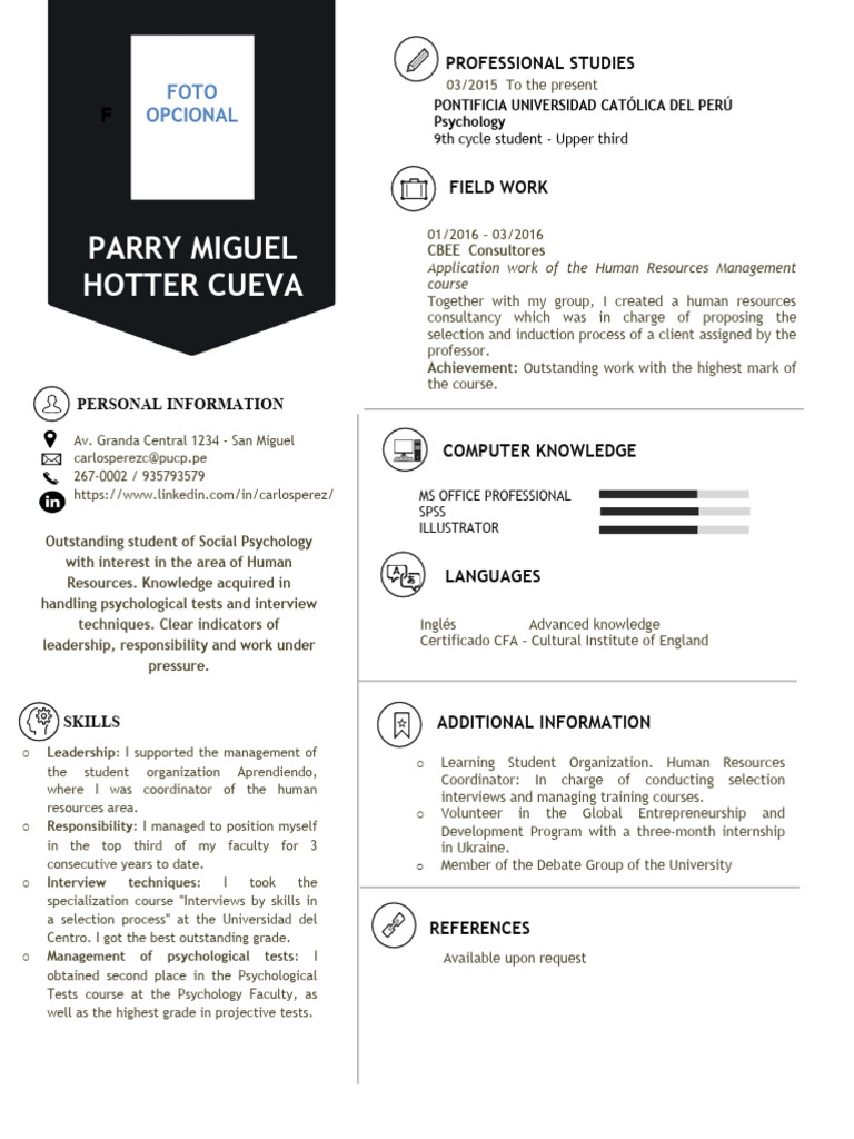 Formato de CV 01 | PDF | Psychology | Behavioural Sciences