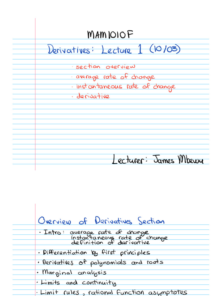 Lecture 1 - Intro To Derivatives | PDF | Speed | Derivative