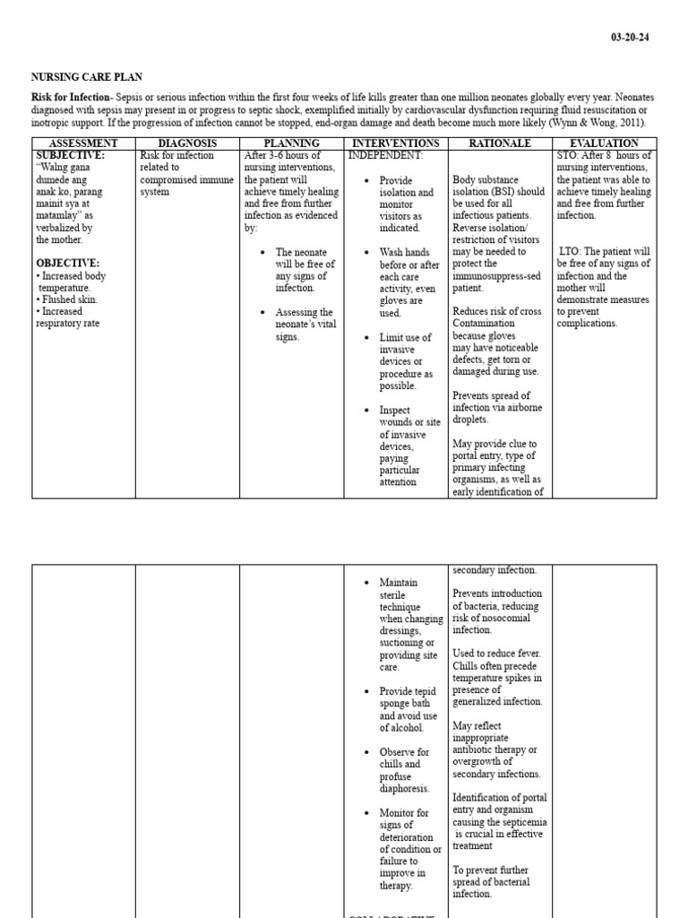 NCP NEONATAL SEPSIS | Download Free PDF | Infection | Sepsis