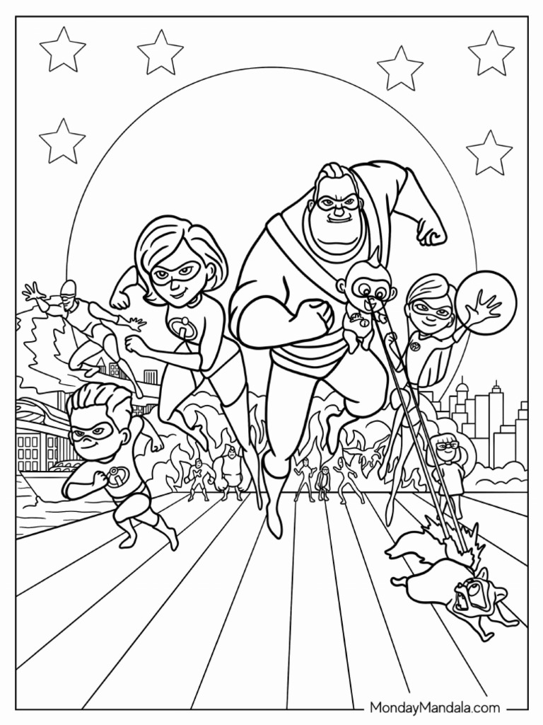Mr.-Incredible-Elastigirl-Violet-Dash-Frozone-And-Edna-Coloring-Page | PDF Mr.-Incredible-Elastigirl-Violet-Dash-Frozone-And-Edna-Coloring-Page | PDF