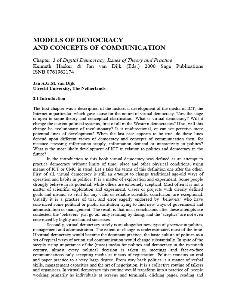 Models of Democracy and Concepts of Communication | PDF | Democracy ...