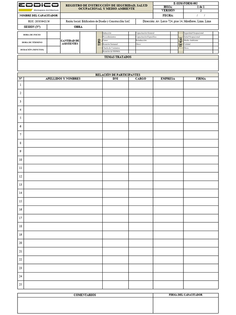 (E-SSM-ForM-002) Instrucción de Seguridad, Salud Ocupacional y Medio ...