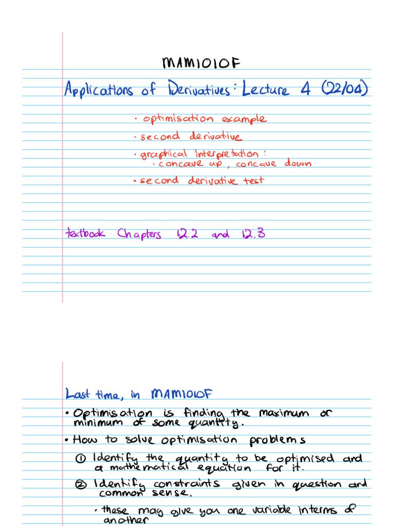 Lecture 4 - Second Derivative | PDF | Derivative | Mathematical ...