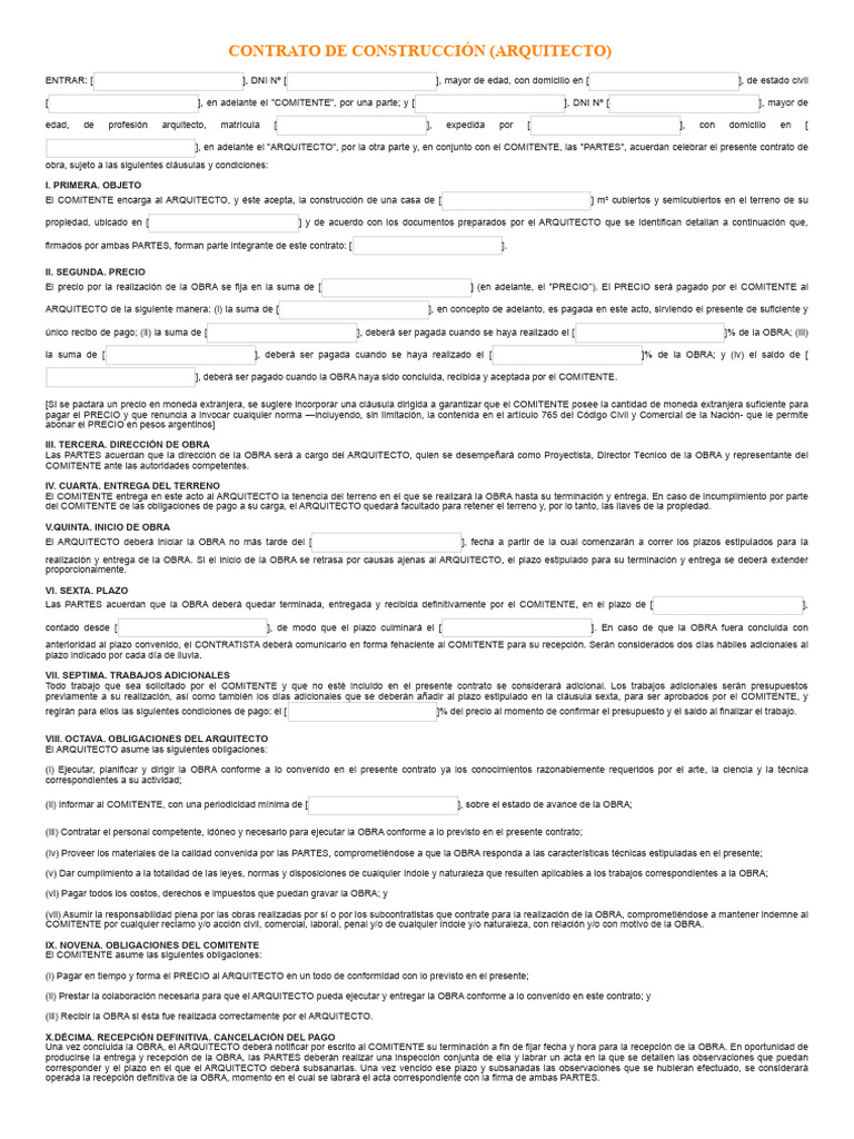Contrato de Construccion | PDF | Arquitecto | Documento de identidad