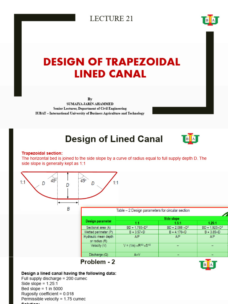 Trapezoidal Lined Canal Design | PDF | Technology & Engineering
