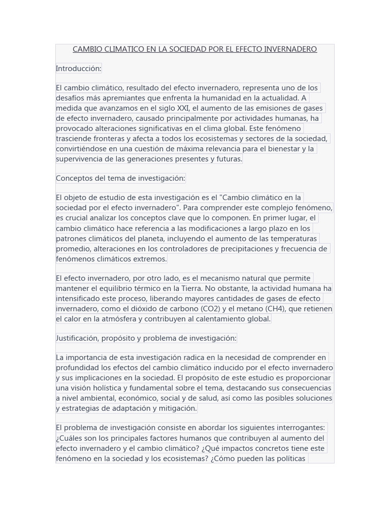 CAMBIO CLIMATICO EN LA SOCIEDAD POR EL EFECTO INVERNADERO | Descargar gratis PDF | Gases de ...