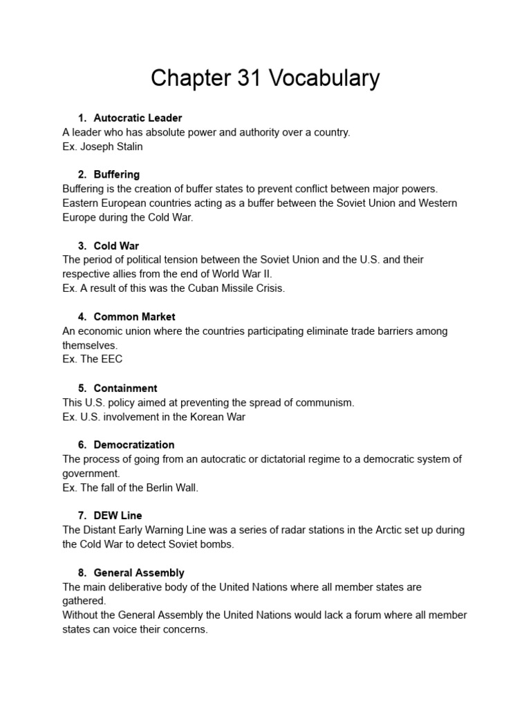 Chapter 31 Vocabulary | PDF | Cold War | Marshall Plan