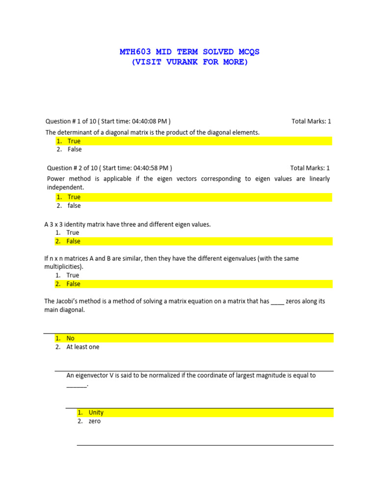 MTH603 MID TERM SOLVED MCQS Downloaded From Vurank | PDF | Eigenvalues ... MTH603 MID TERM SOLVED MCQS Downloaded From Vurank | PDF | Eigenvalues ...