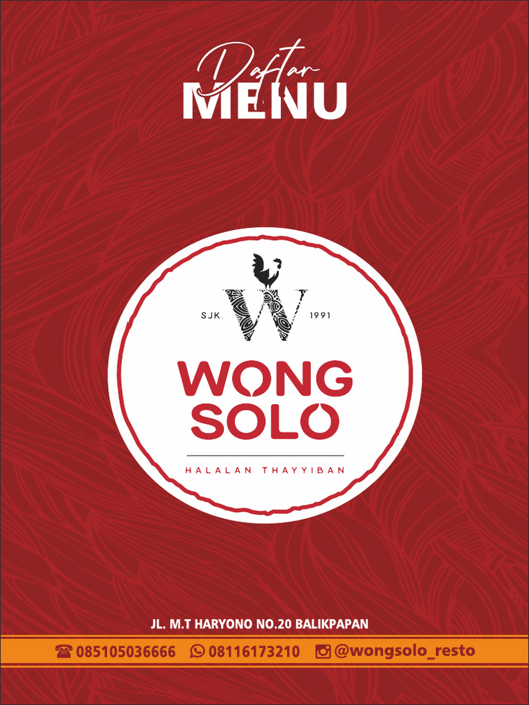 Menu Wong Solo Resto | PDF | Memasak, Makanan, & Anggur