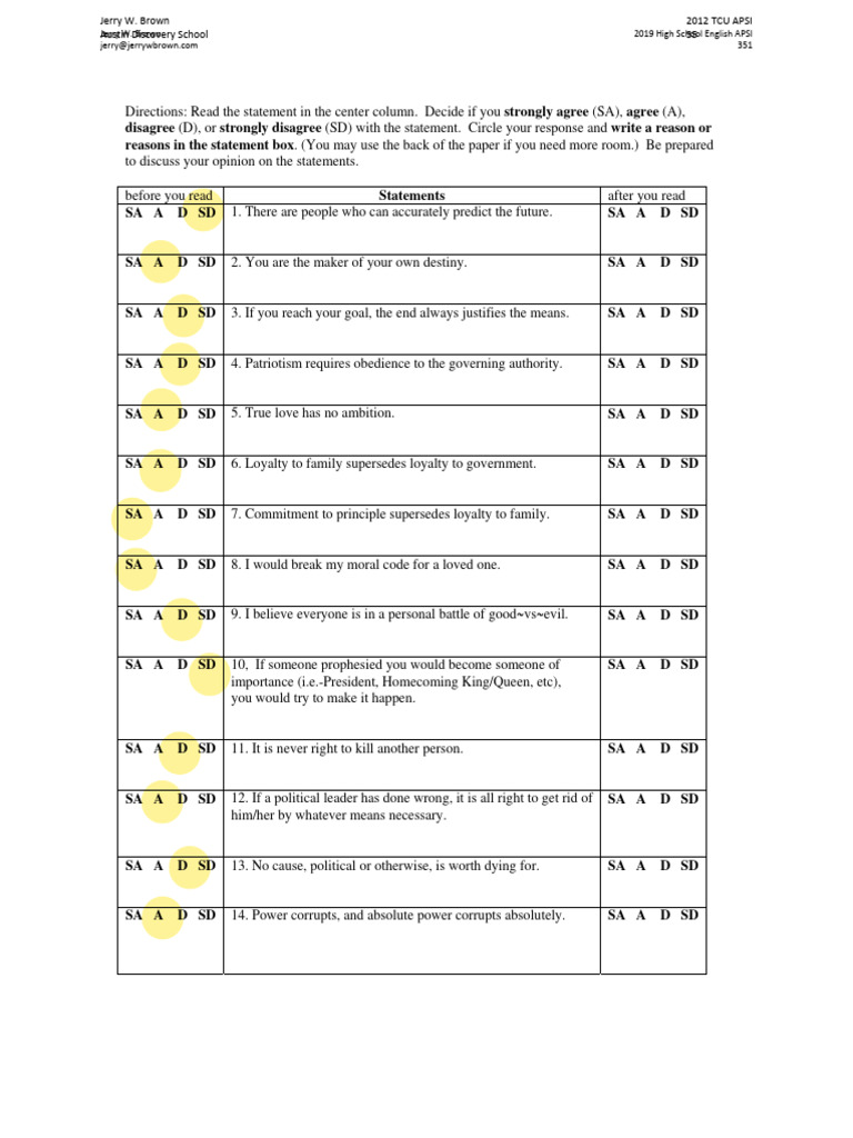 Anticipation Guide Macbeth Pre and Post Reading | PDF