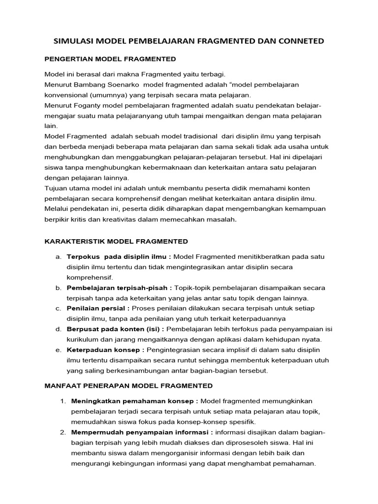 Model Pembelajaran Fragmented vs Connected | PDF
