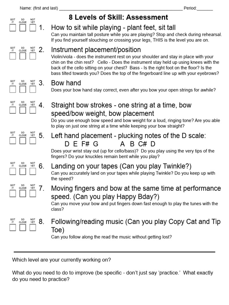 8 Levels of Skill Assessment for Beginning Orchestra | PDF | Double ...