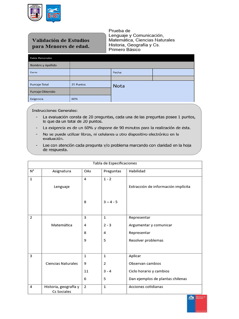 Prueba de Validación 2024 1 Basico | PDF