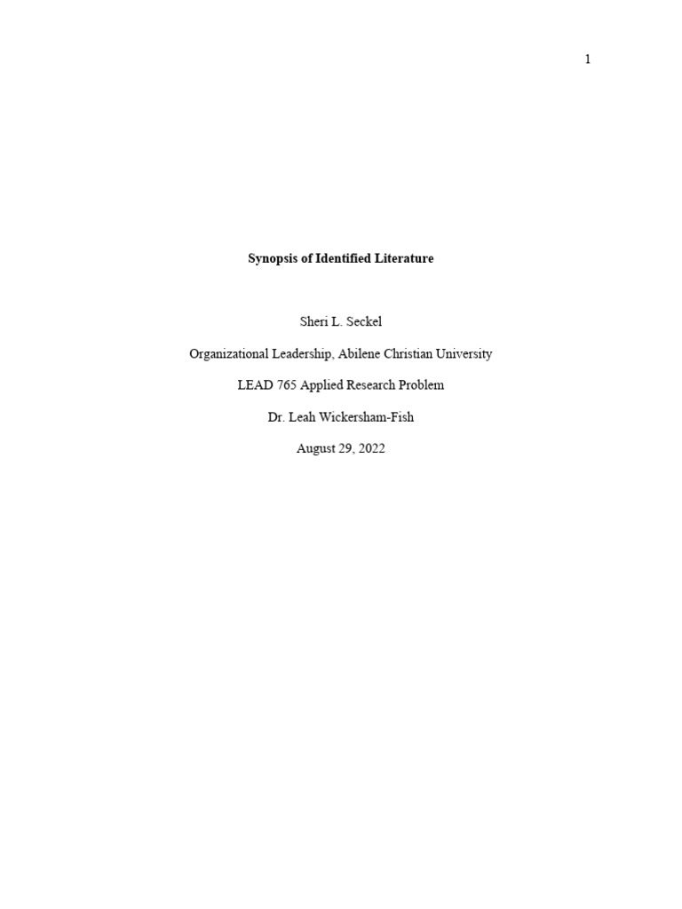 LEAD 765 - Synopsis of Identified Literature - Assignment Week 1 | PDF ...
