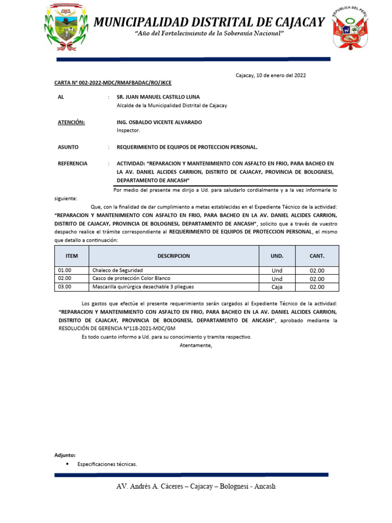 CARTA N°002-2022 requerimento EPP | PDF