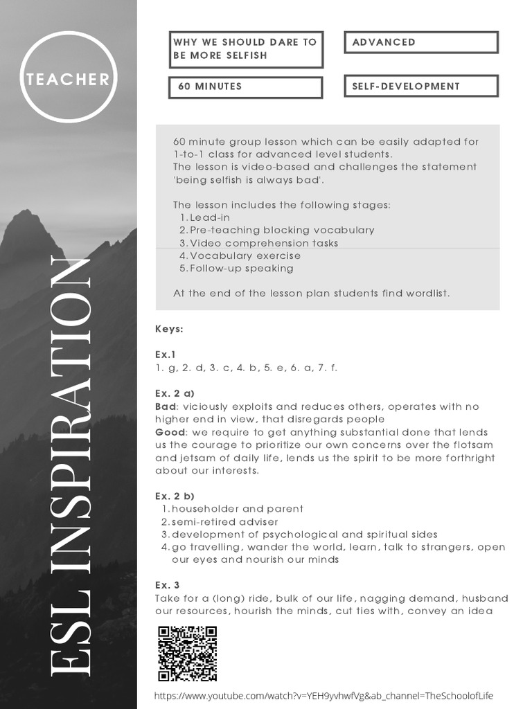 Advanced ESL: Embracing Selfishness | PDF