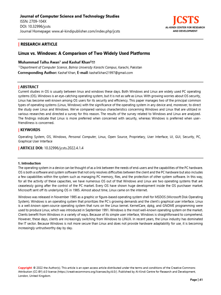Linux Vs Windows A Comparison Of Two Widely Used P Pdf Microsoft Windows Operating System