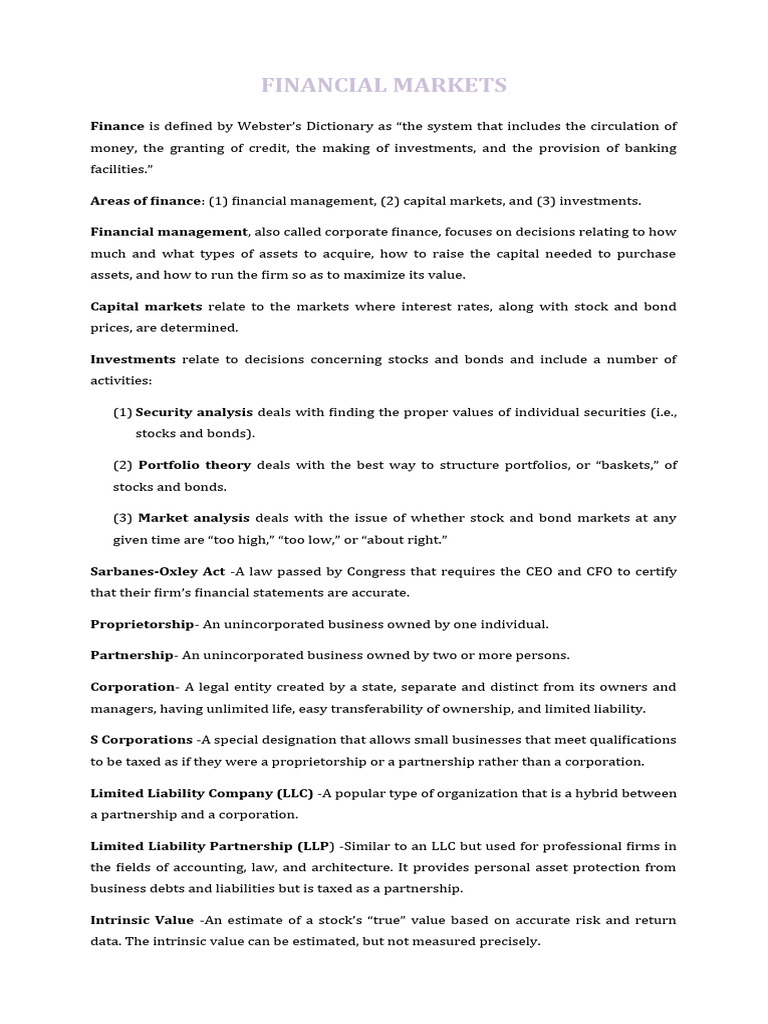 Financial Markets | PDF | Stocks | Financial Markets