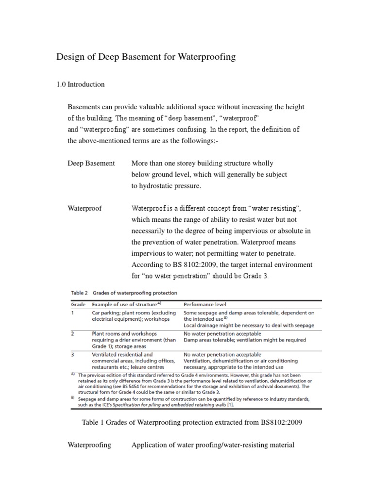 Design of Deep Basement For Waterproofing Report | PDF | Basement ...