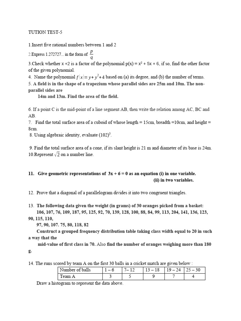 TUTION TEST 5 | Download Free PDF | Mathematics | Geometry