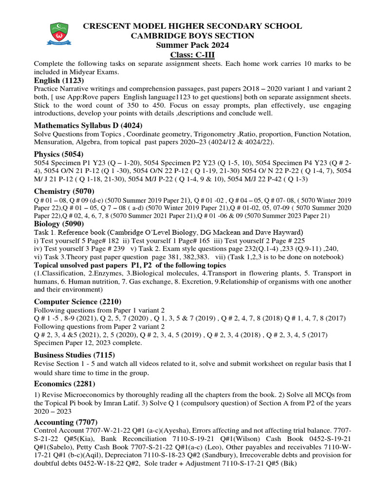 Summer Pack 2024: C-III Assignments Guide | PDF | Teaching Methods ...
