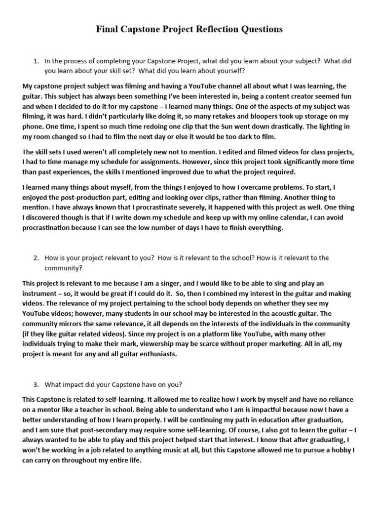 Capstone Final Reflection | PDF | You Tube | Experience