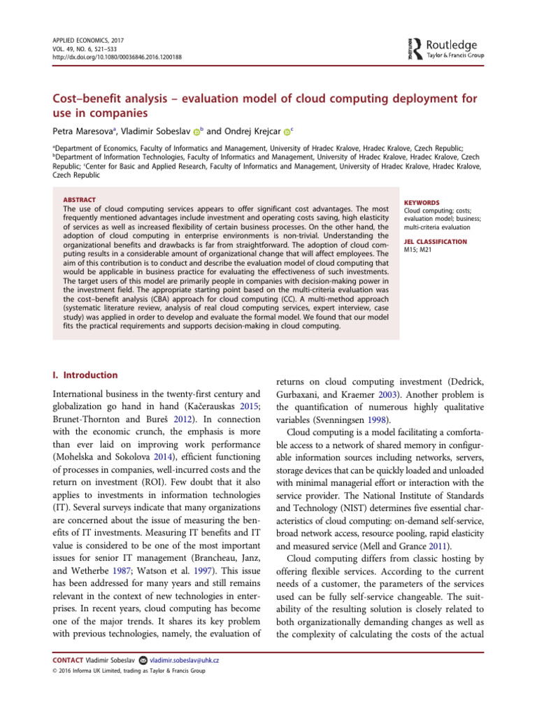 Cloud Computing Cost-Benefit Model | PDF | Cloud Computing | Cost–Benefit Analysis
