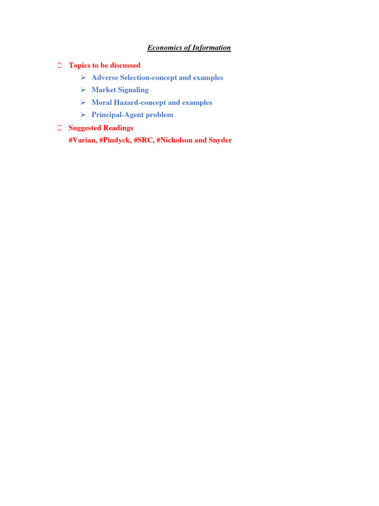 Economics of Information: Key Concepts | PDF | Insurance | Information ...