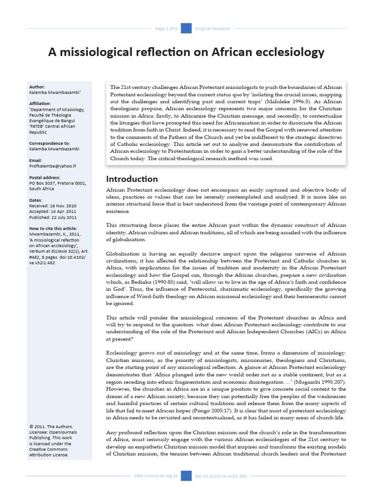 A Missiological Reflection On African Ecclesiology | PDF | Christian ...