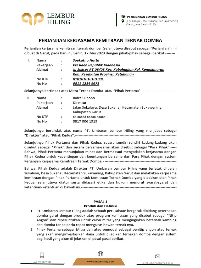 Draft MOU Kemitraan Ternak Domba Lembur Hiling | PDF