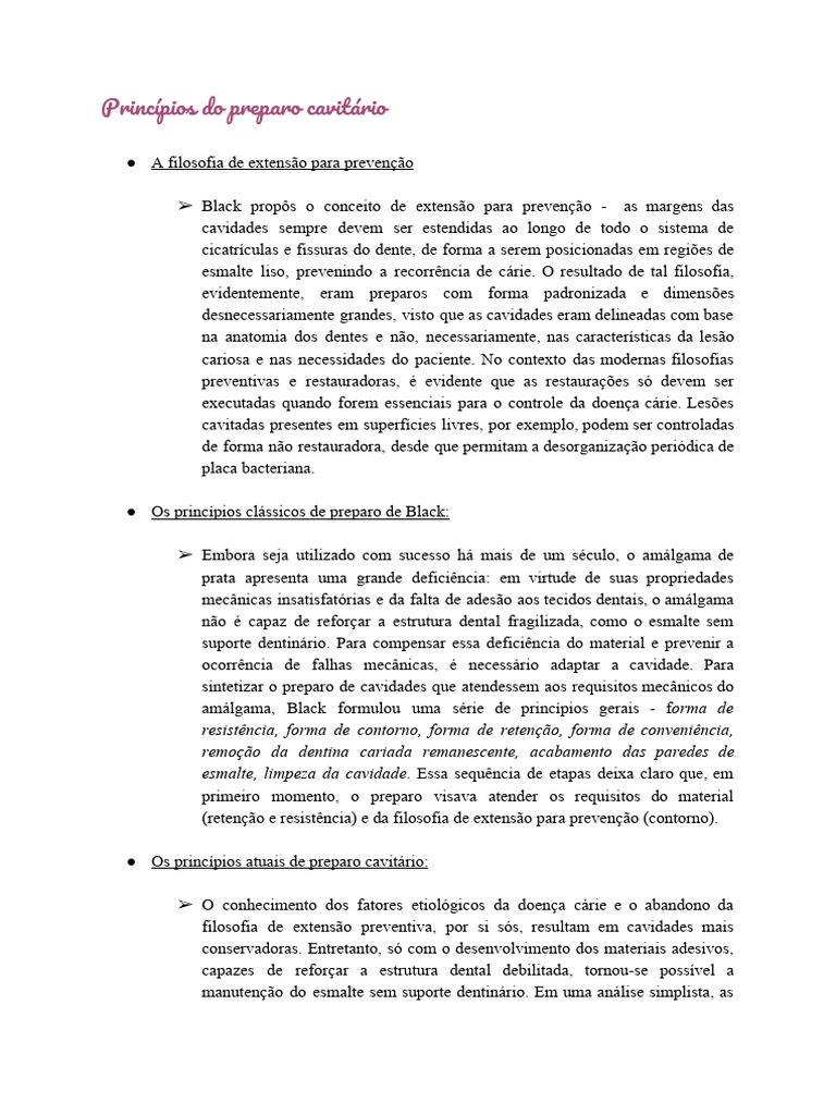 Princípios Do Preparo Cavitário | PDF | Dente | Boca