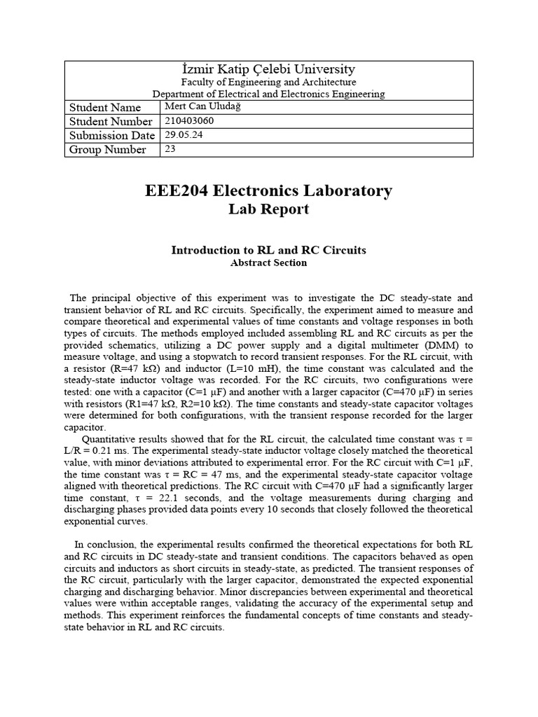 labreport1 | PDF | Electrical Network | Capacitor