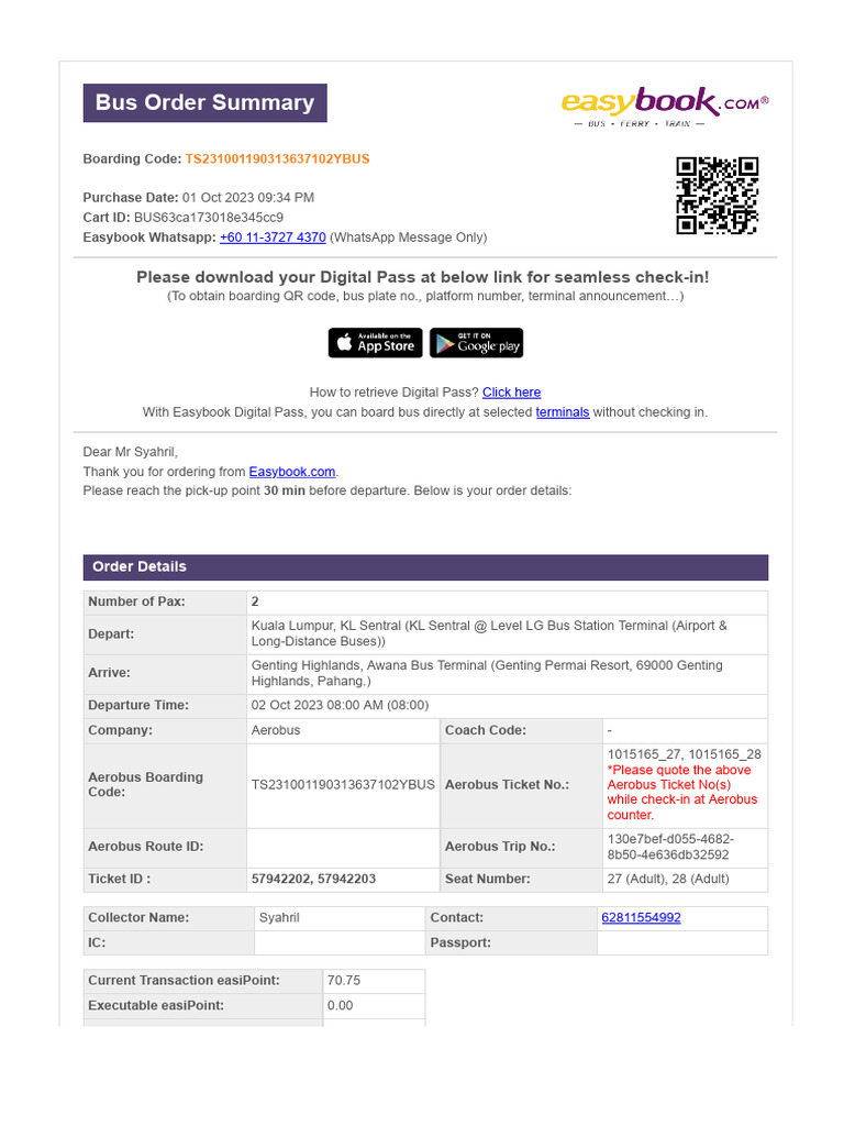 Easybook - Order Summary | PDF