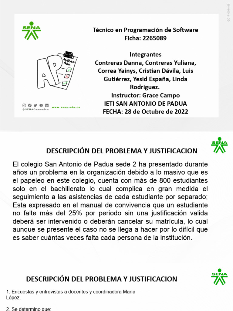 Proyecto Presentacion Final SENA | Descargar gratis PDF | Bases de datos | Software