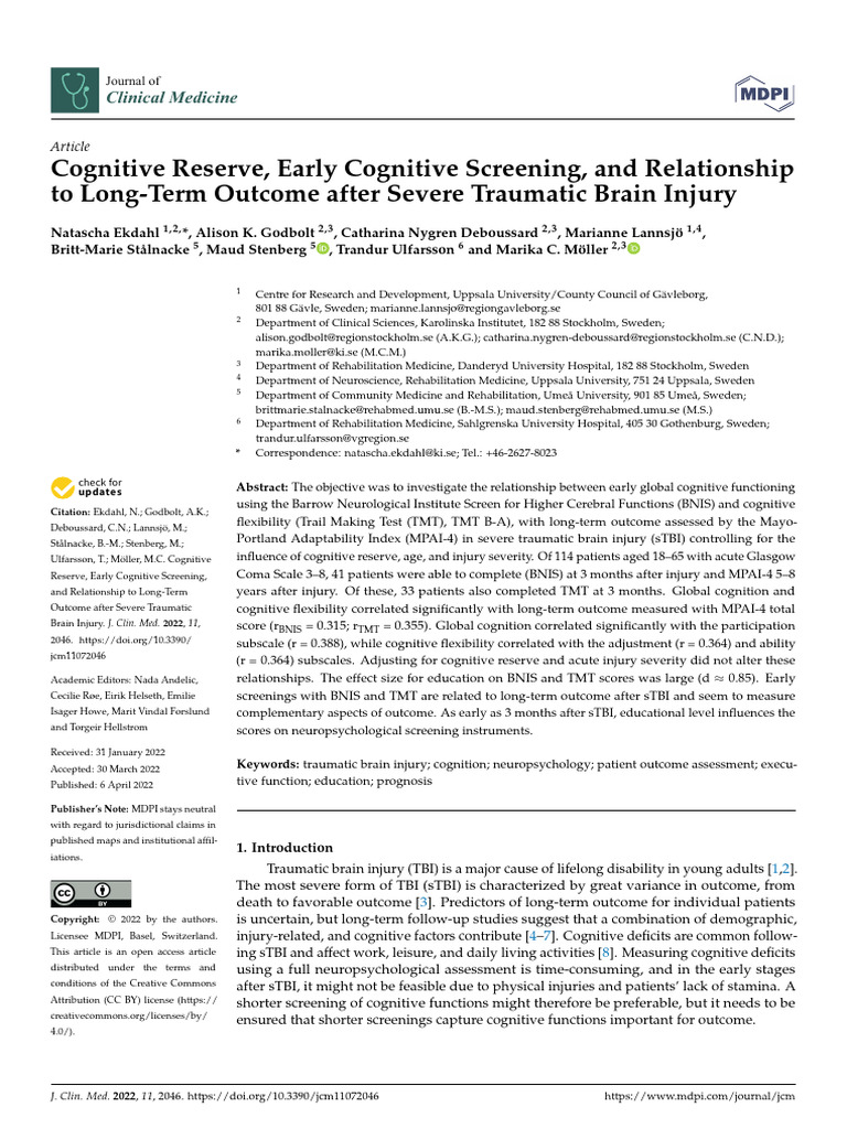 Cognitive Reserve, Early Cognitive Screening, and Relationship | PDF ...