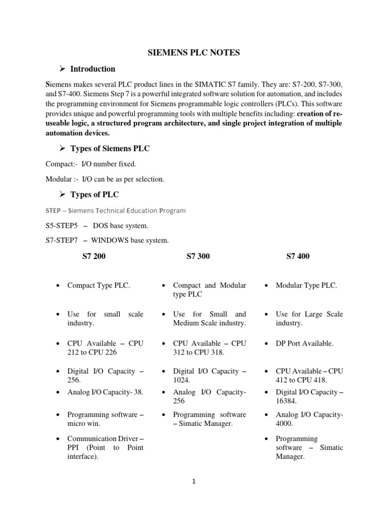 SIEMENS PLC NOTES | PDF