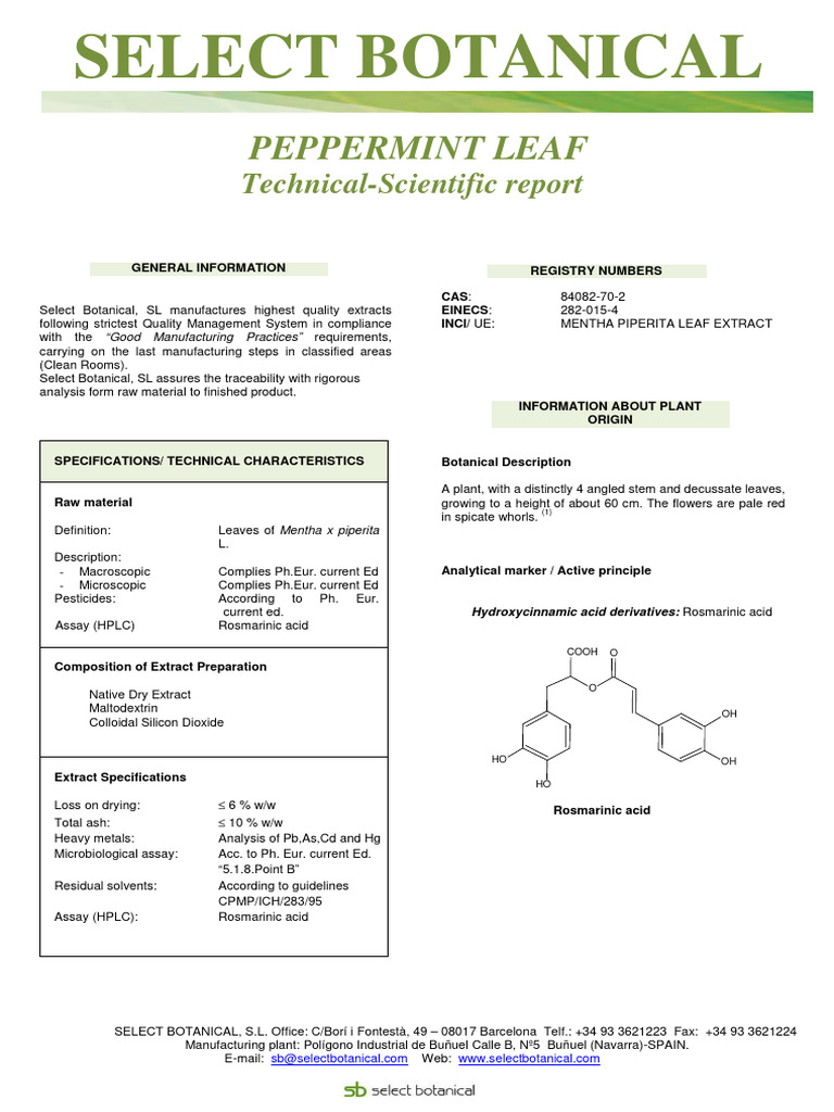 Botanical Extracts - Peppermint Leaf | PDF | Bile | Dose (Biochemistry)