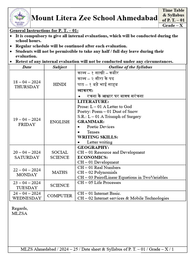 Mlzsa g10 Pt1 Syllabus | PDF